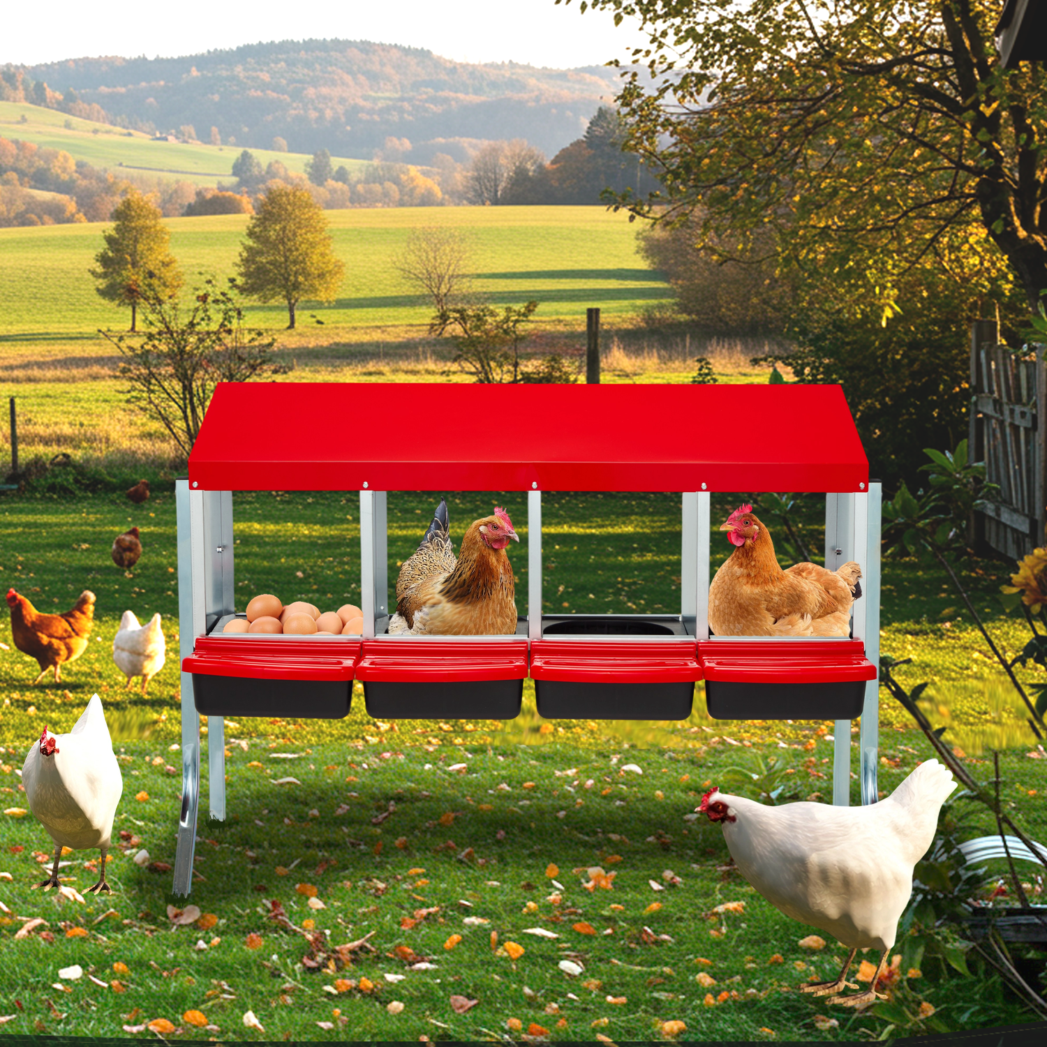 Erinnyees 4 Compartment Chicken Nesting Box, Metal Chicken Laying Box ...