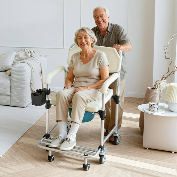 Erinnyees 4-in-1 Commode Chair with Wheels: Shower, Transport & Toilet ...
