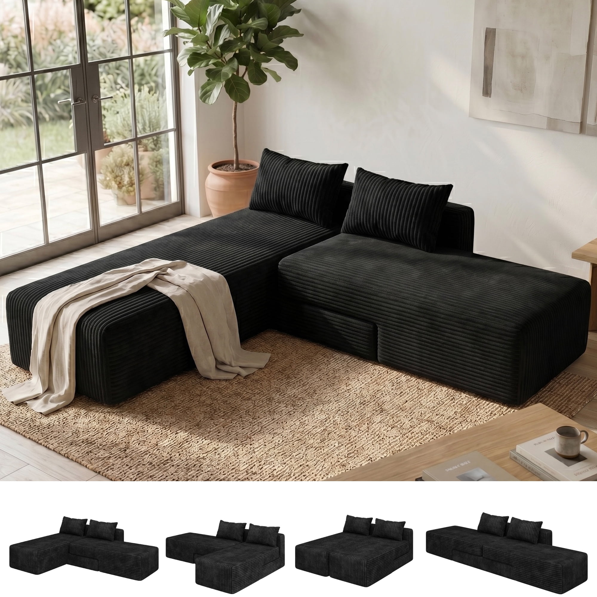 Erinnyees 4-in-1 Modular Cloud Sofa with Adjustable Chaise, Deep ...