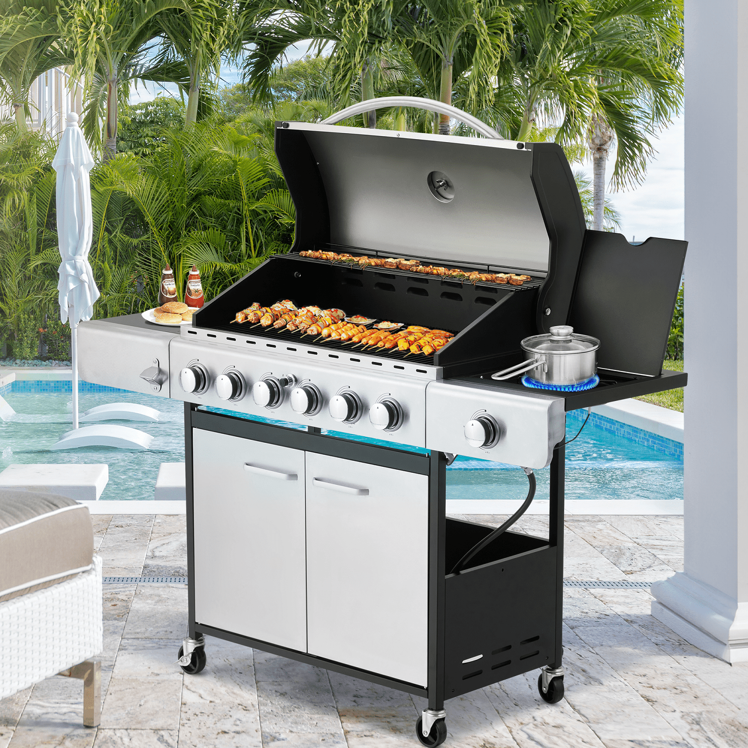 Erinnyees 6-Burner Propane Gas Grill, Stainless Steel BBQ with Side ...