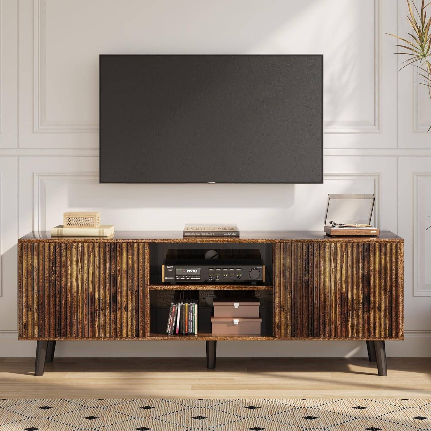 Erinnyees 63" Fluted TV Stand, Farmhouse Style Entertainment Center ...