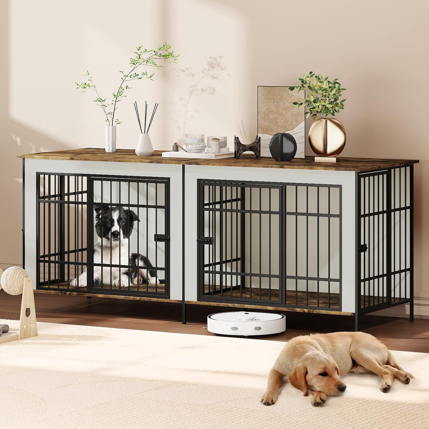 Erinnyees 79" Double Dog Crate Furniture, Extra Large Dog Cage Large ...