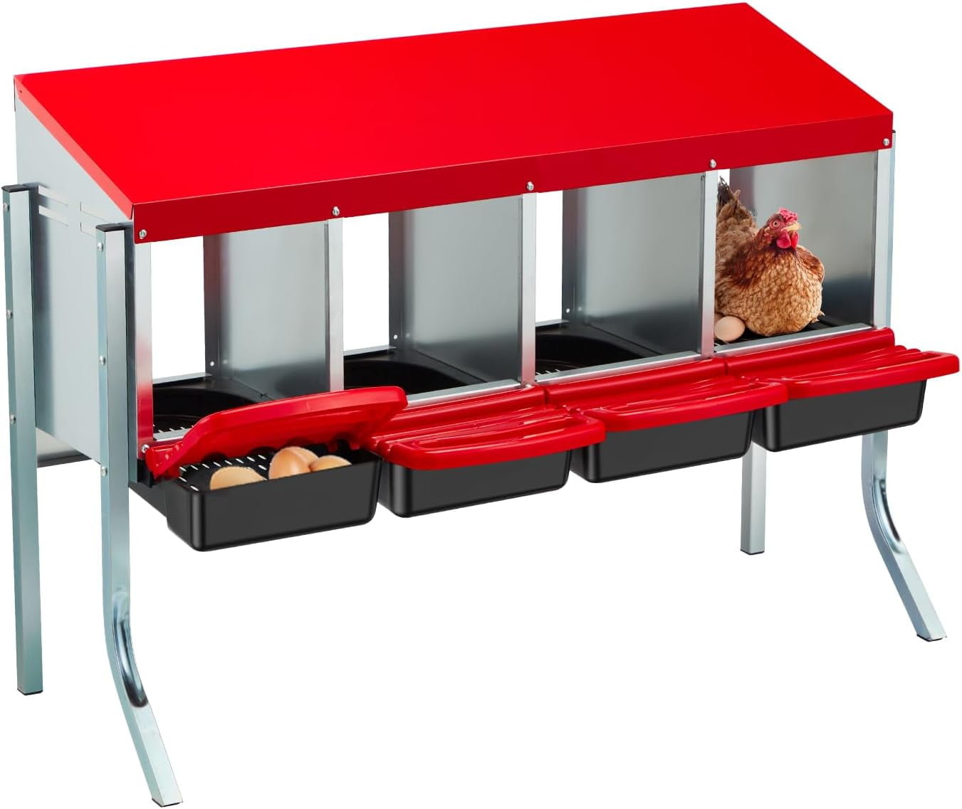 Erinnyees Chicken Nesting Box, 4 Compartment Metal Chicken Laying Box ...