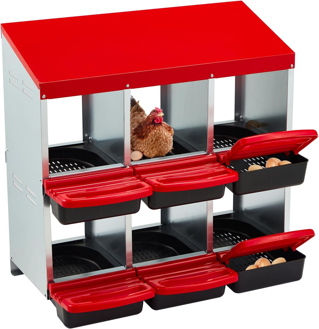 Erinnyees Chicken Nesting Box, 6 Compartment Metal Chicken Laying Box ...