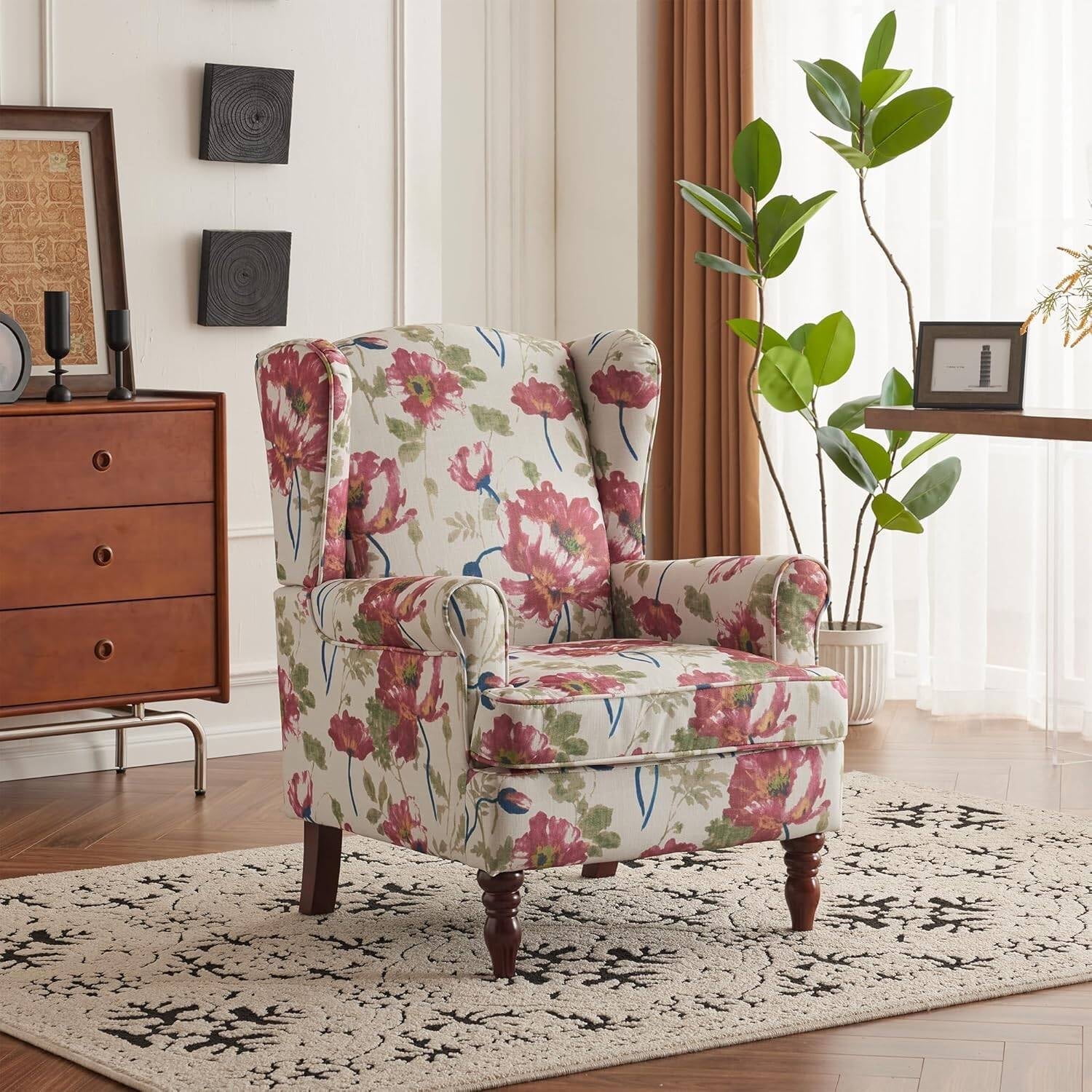 Erinnyees Floral Accent Chair, High Back Upholstered Armchair with ...