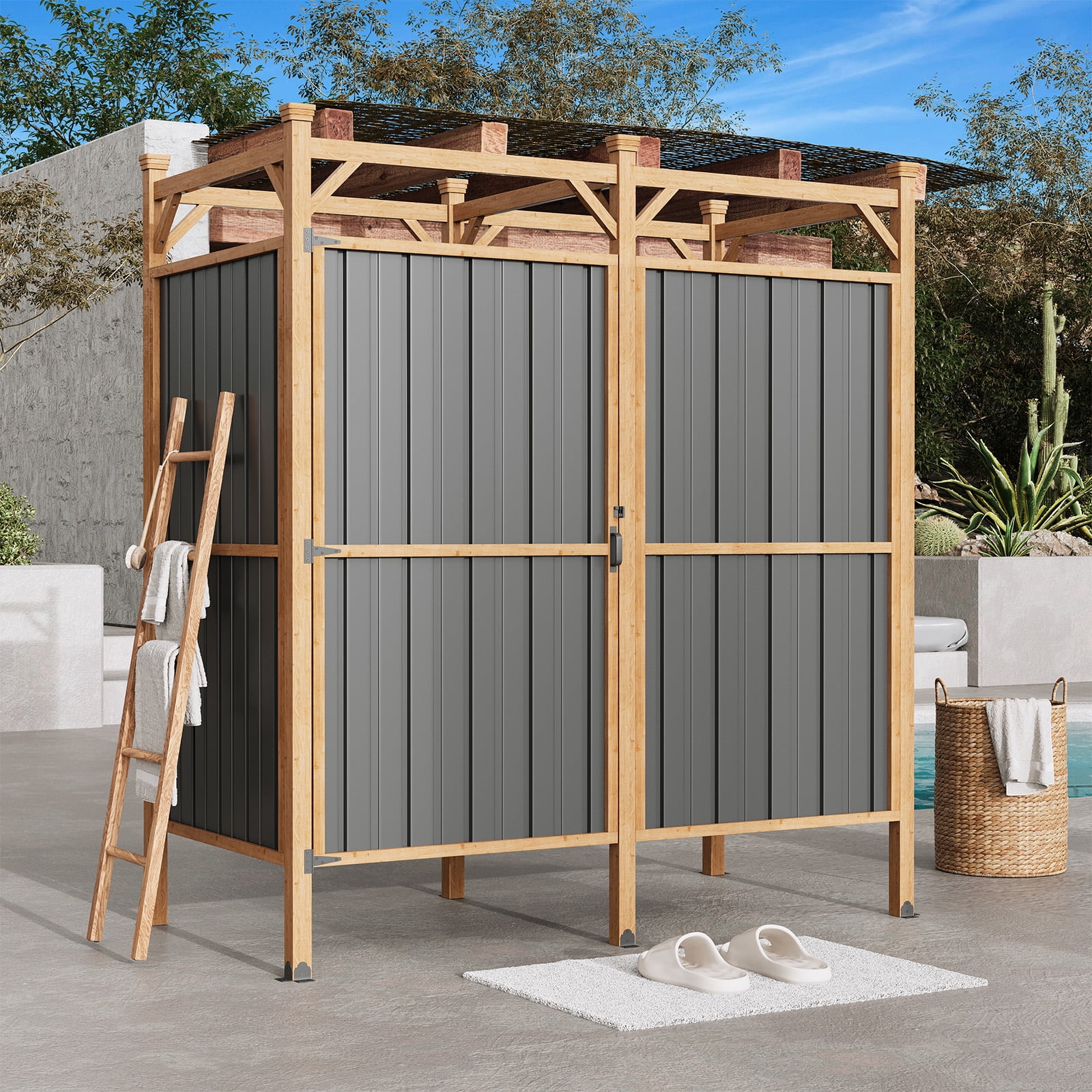 Erinnyees Outdoor Shower Enclosure with Lockable Door, Weatherproof ...