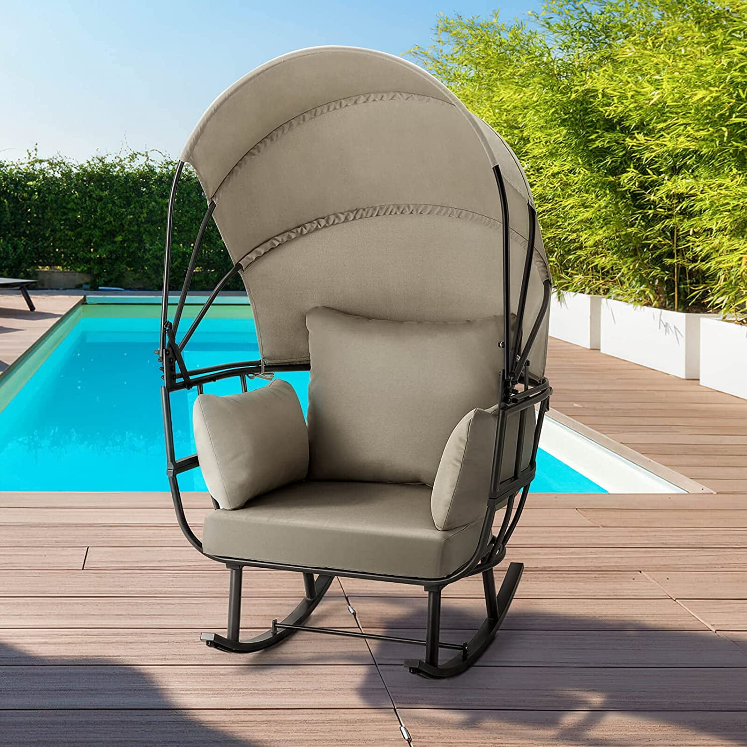 Erinnyees Comfy Patio Egg Chair, Single Balcony Rocker with Folding ...