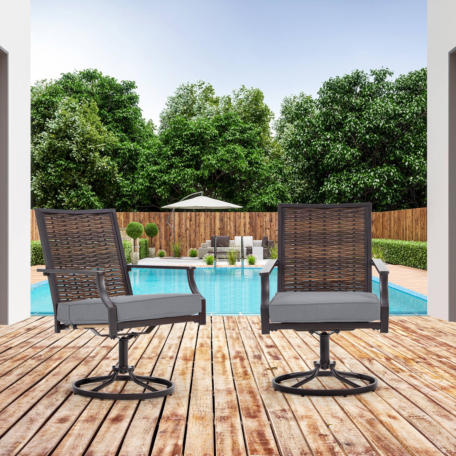 Erinnyees Patio Swivel Chairs Set of 2, All-Weather Cast Aluminum Patio ...