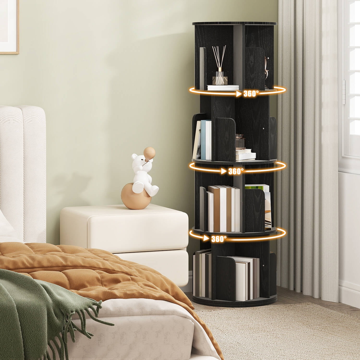 Erinnyees Rotating Bookshelf, 4 Tier Spinning Bookshelf Tower, 360 ...