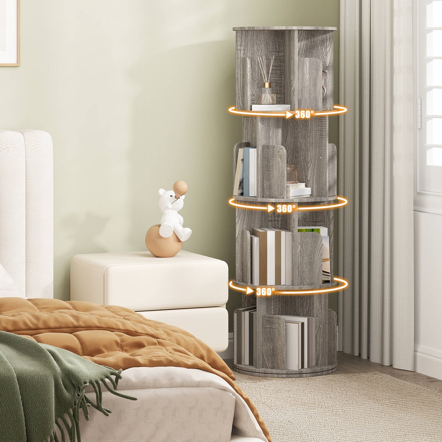 Erinnyees Rotating Bookshelf, 4 Tier Spinning Bookshelf Tower, 360 ...