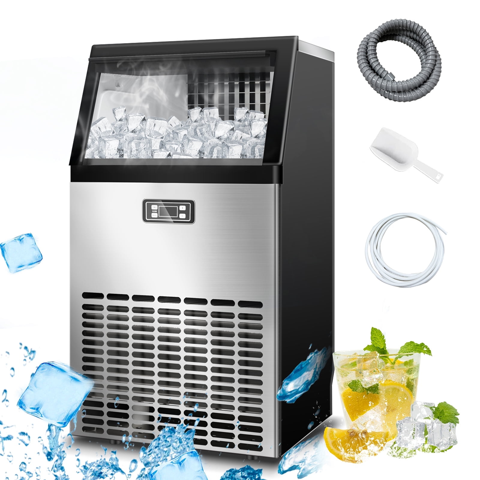 BackID Commercial Ice Machine, 120Lbs/Day, Stainless Steel Ice Machine ...