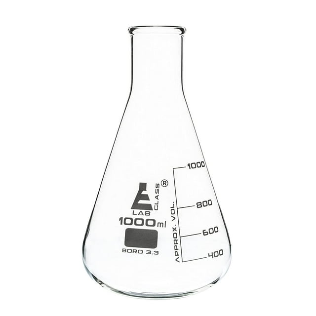 Erlenmeyer Flask, 1000mL - Borosilicate Glass - Narrow Neck Flasks ...