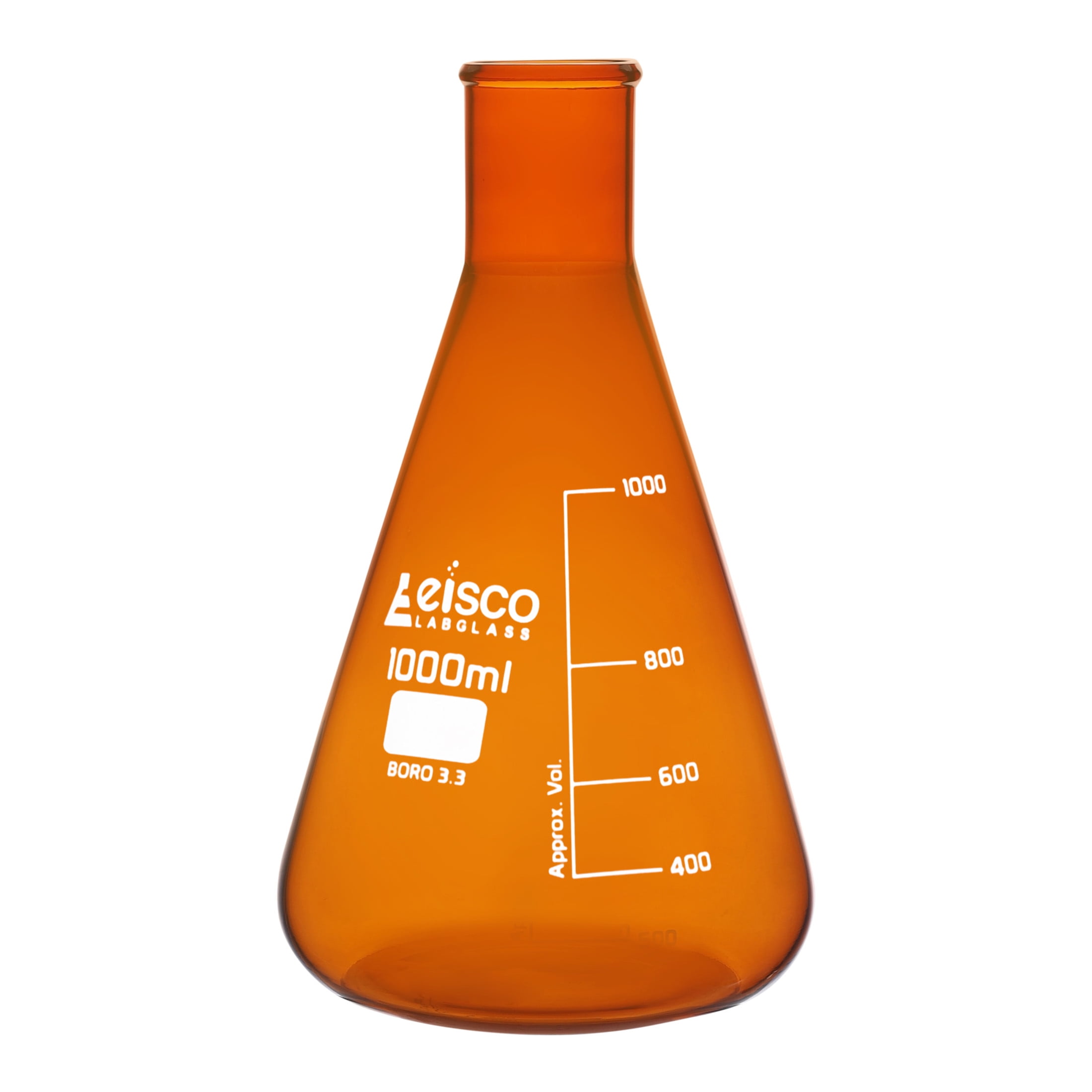 Erlenmeyer Flask, Amber, 1000mL - Borosilicate Glass - Narrow Neck ...