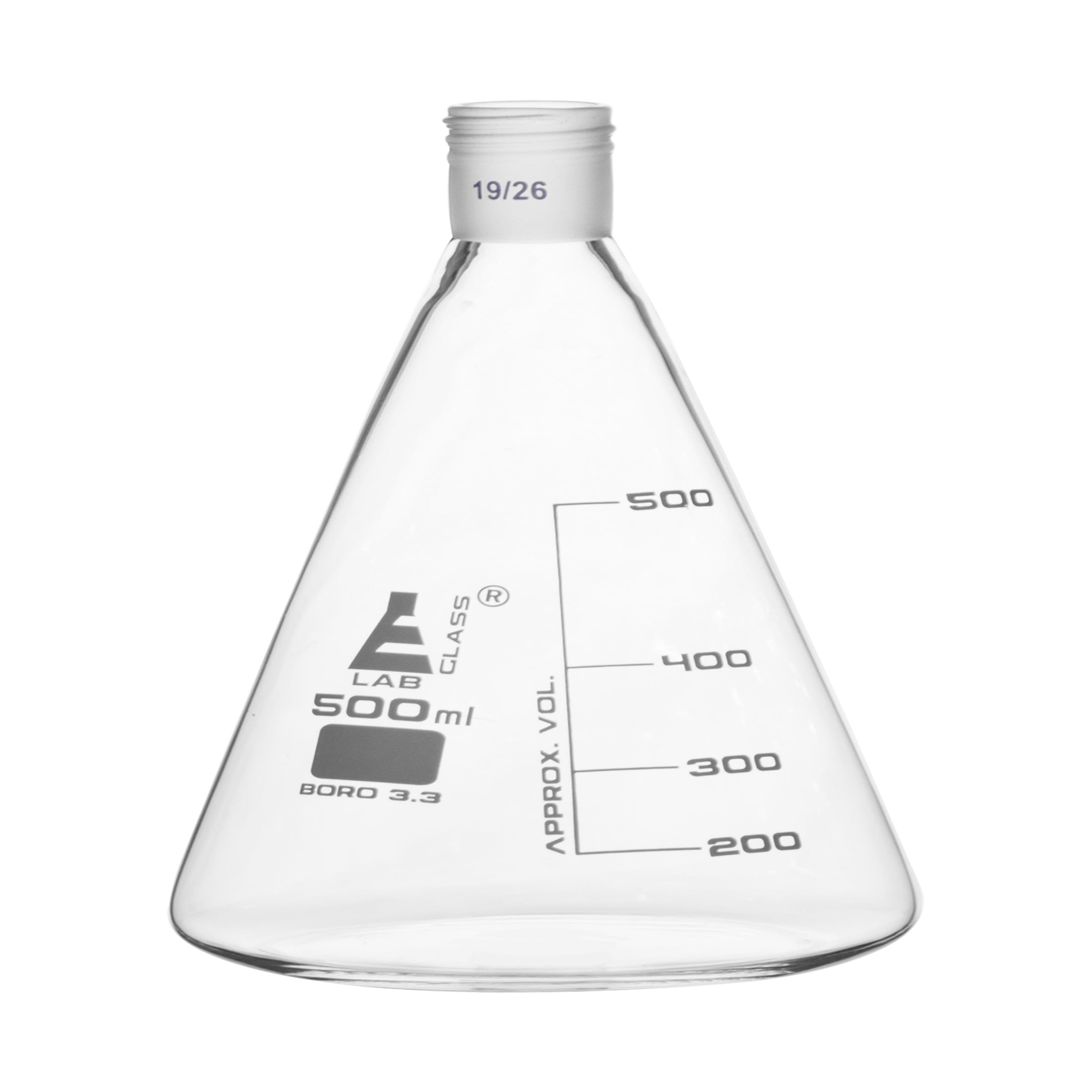 Erlenmeyer Flask with 19/26 Joint, 500ml Capacity, 100ml Graduations ...