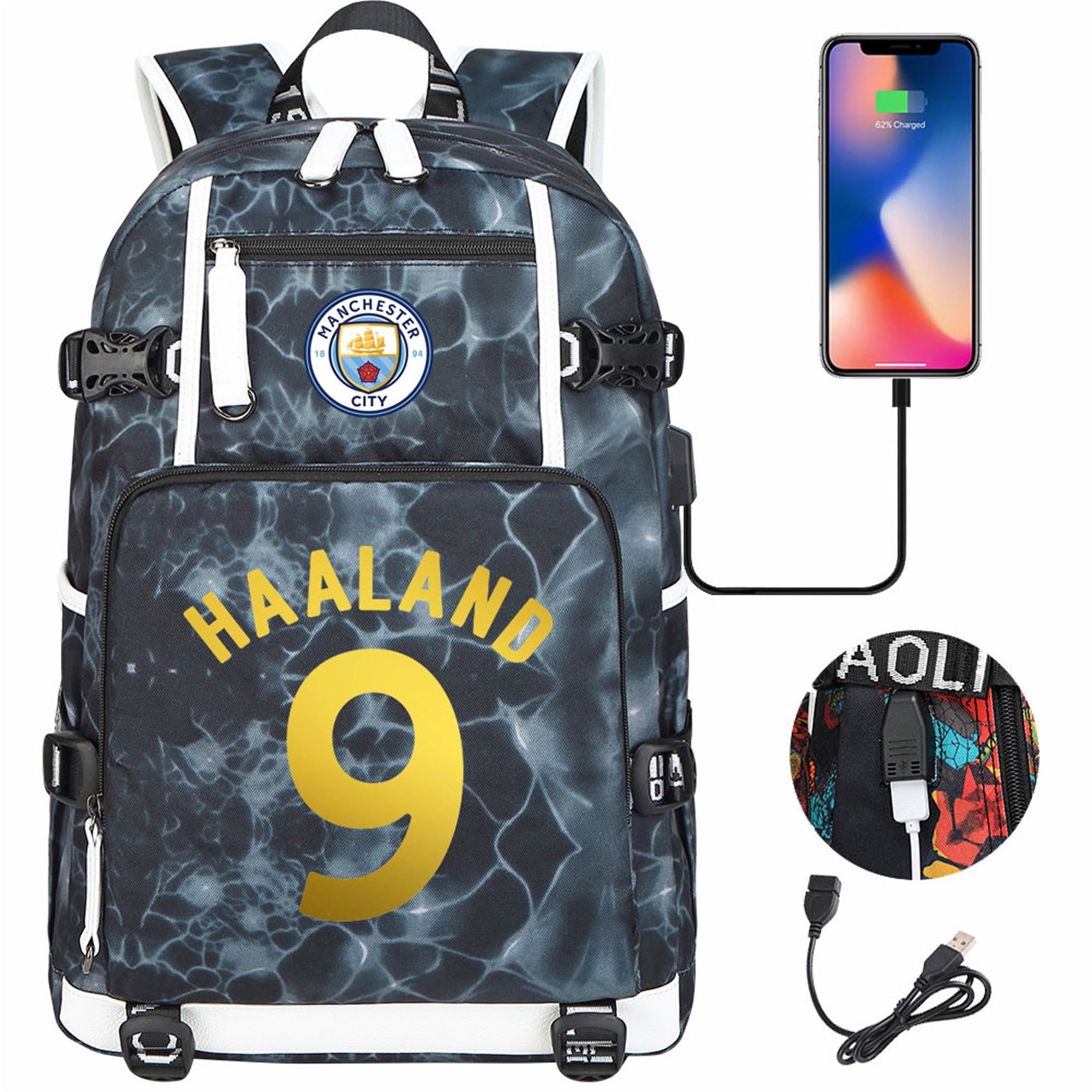 Erling Haaland Schoolbag with USB Port Casual Teens Daypack Classic ...
