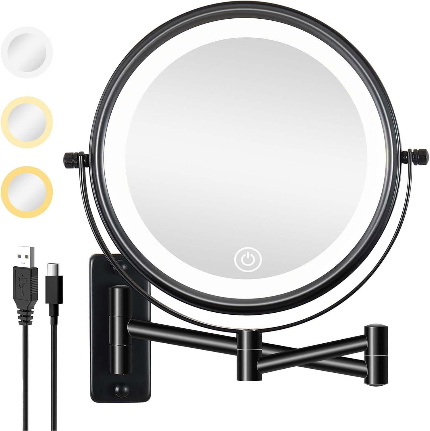 Erlingeryi 8 Rechargeable Wall Mounted Makeup Mirror with 3 Color ...