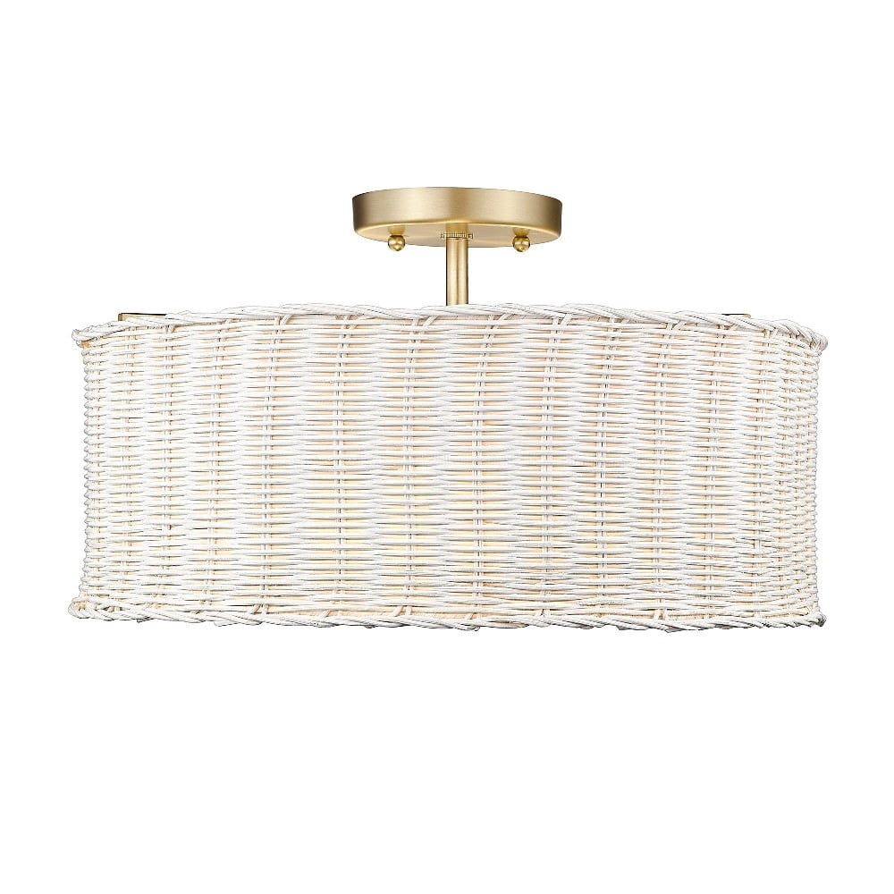 Erma 3-Light Semi-flush in Brushed Champagne Bronze and White Wicker ...