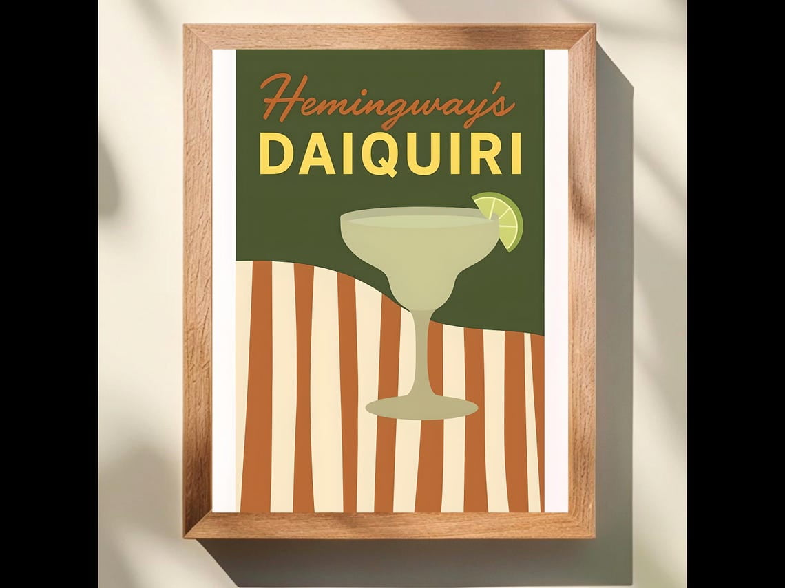 Ernest Hemingway Daiquiri Poster, Retro Cocktail Poster, Hemingway ...