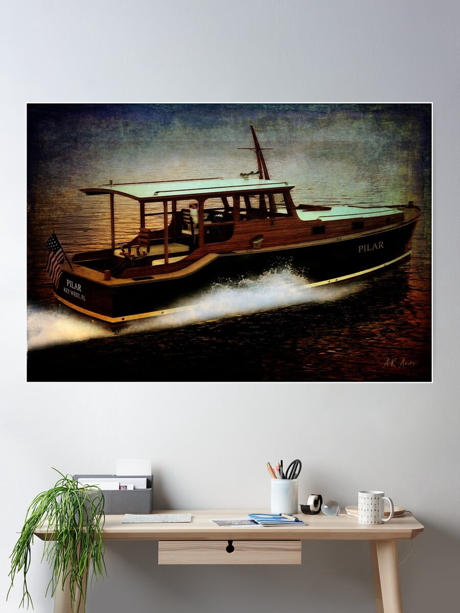 Ernest Hemingway Pilar Boat With American Flag Poster Wall Art, Modern ...