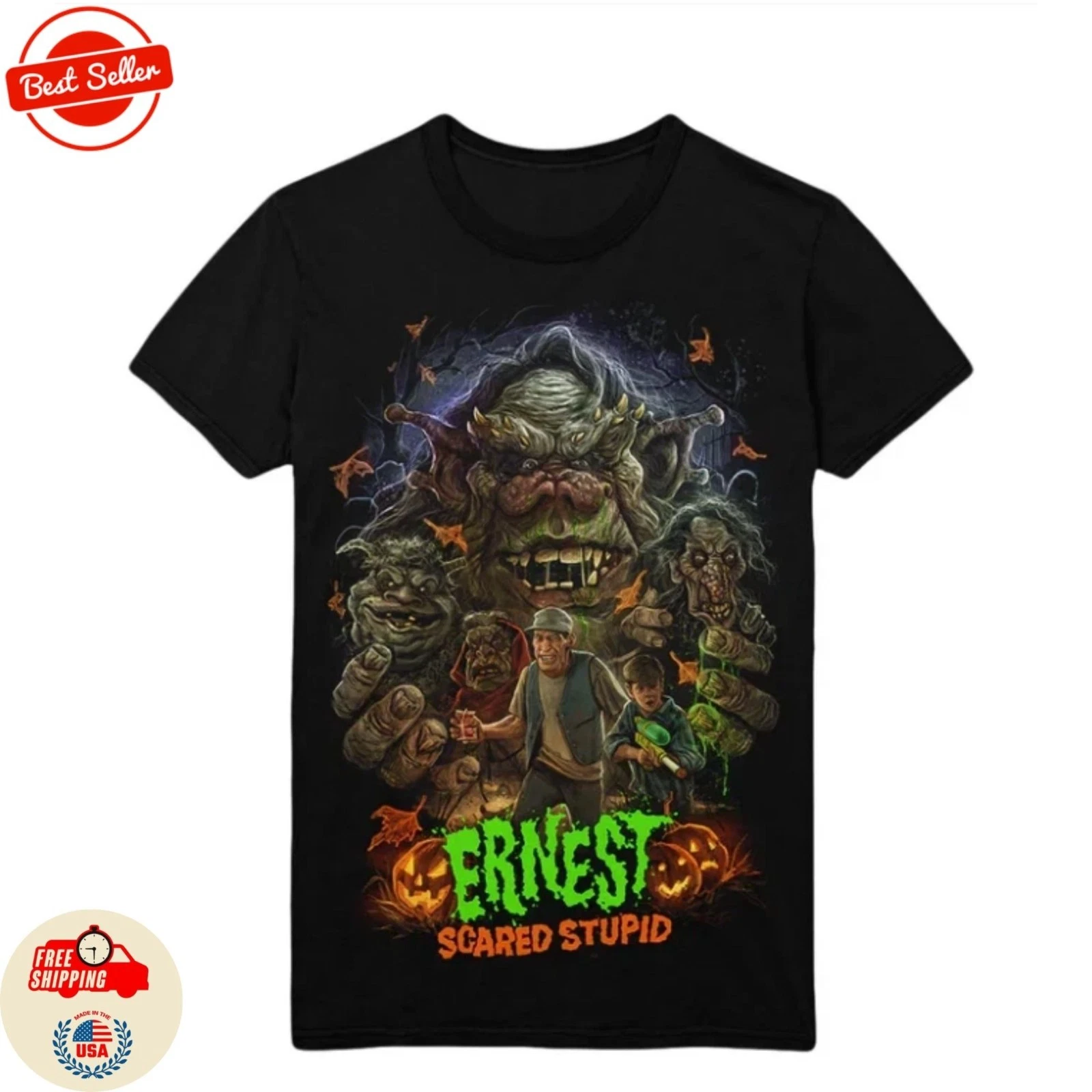 Ernest Scared Stupid Ernest Creepy Troll Black Cotton T-Shirt - Walmart.com