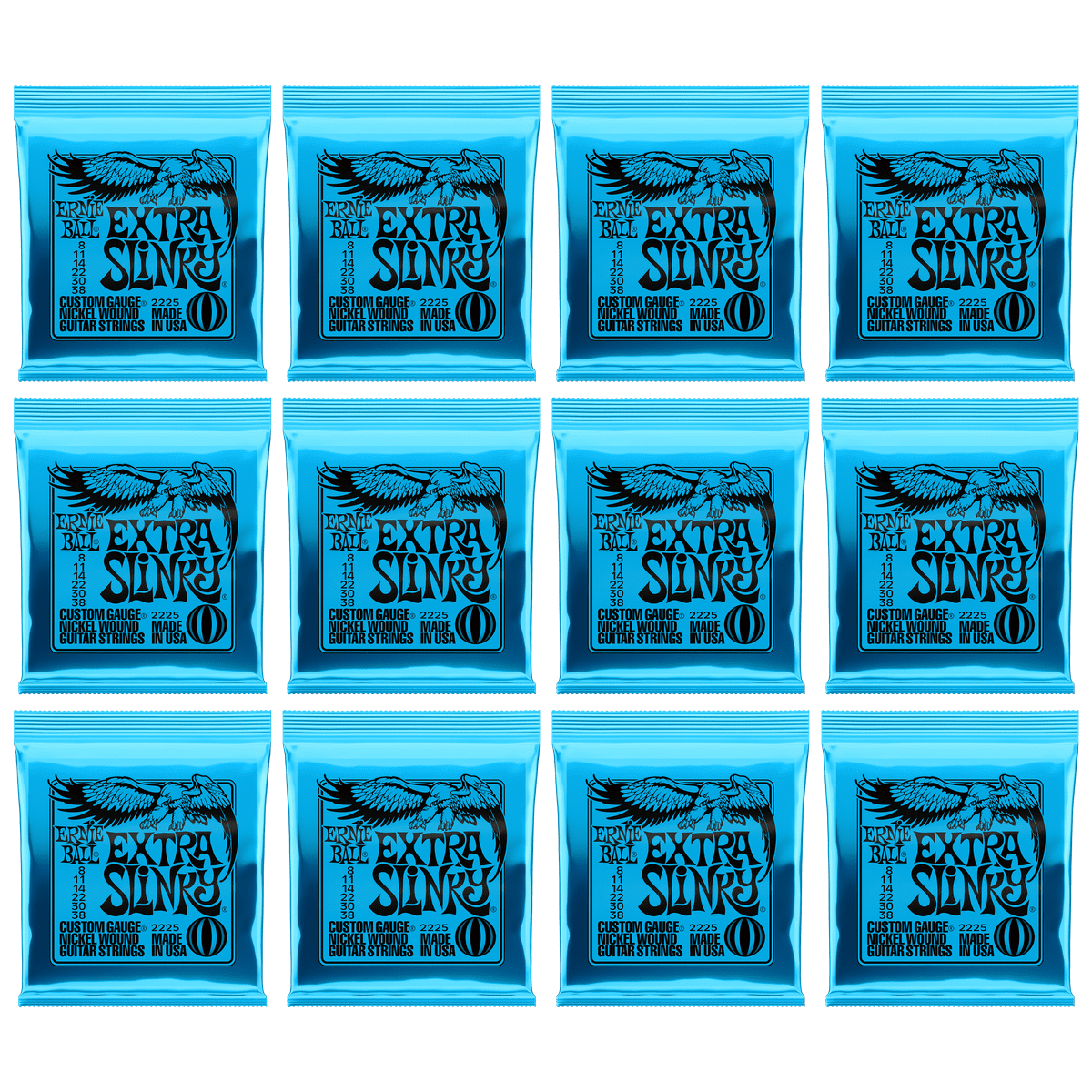 Ernie Ball 2225 Nickel Extra Slinky Electric Guitar Strings Gauge 8-38 ...