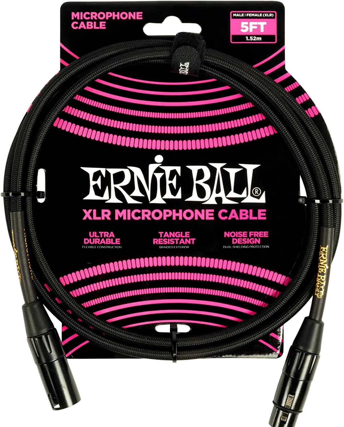 Ernie Ball 5' Braided Male Female XLR Microphone Cable Black - Walmart.com