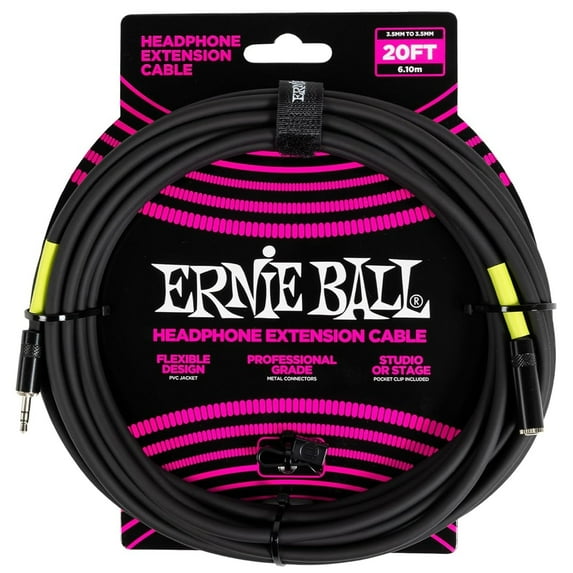 Ernie Ball Headphone Extension Cable 3.5mm to 3.5mm 20ft - Black ...