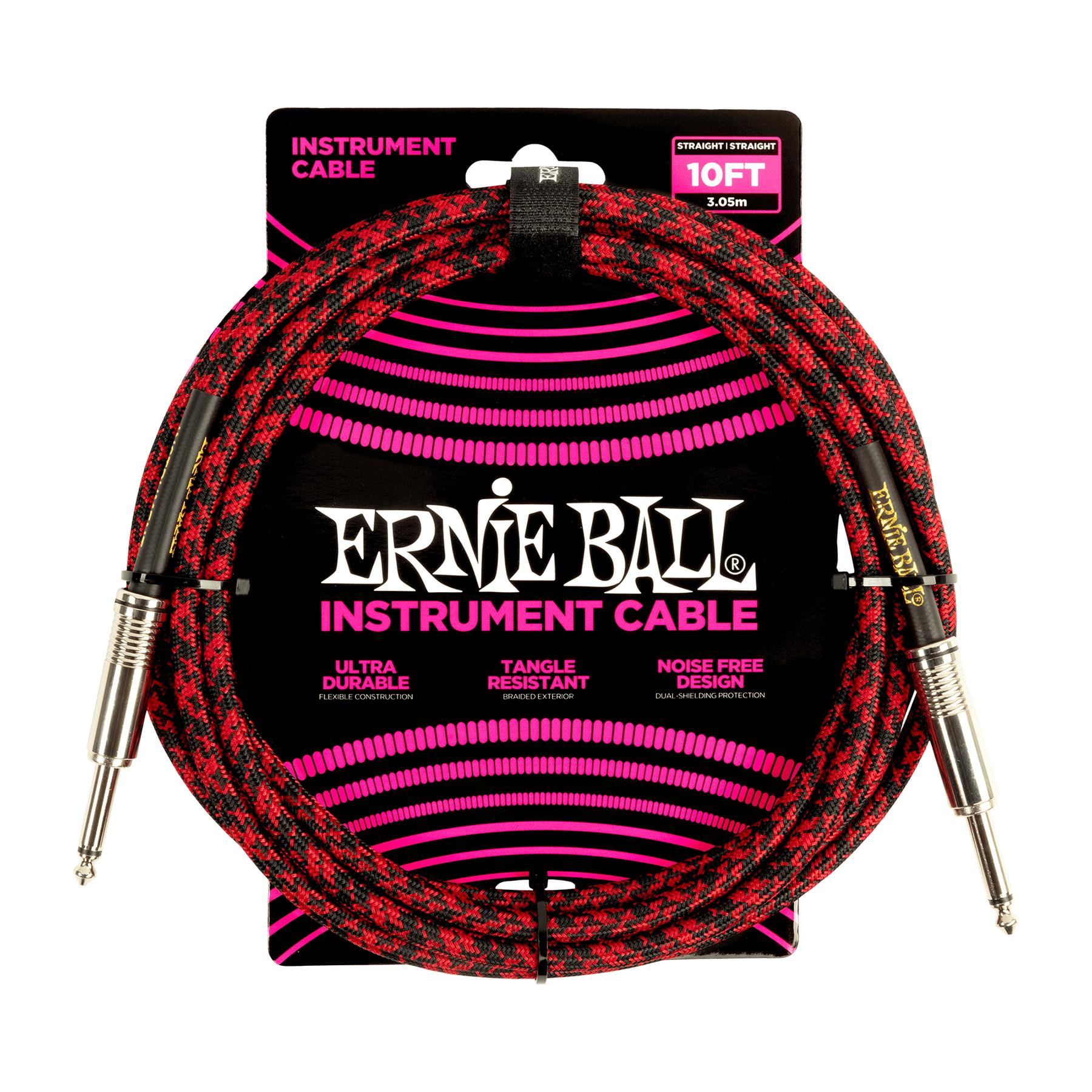 Ernie Ball 6394 10-foot Braided Red/Black 1/4" TS Straight/Straight ...