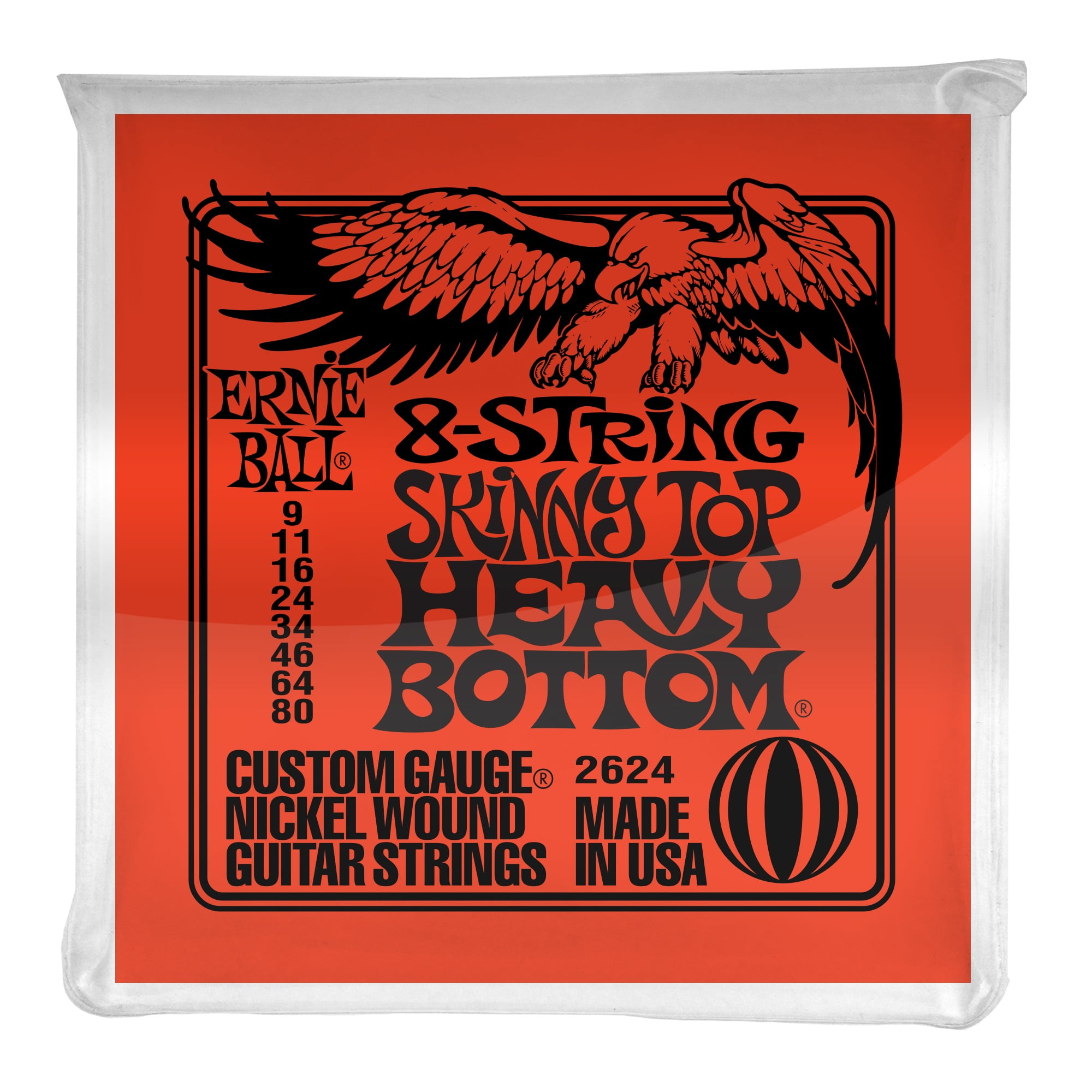 Ernie Ball 8-String Skinny Top Heavy Bottom Nickel Wound Slinky Electric Guitar Strings, 9-80 ...