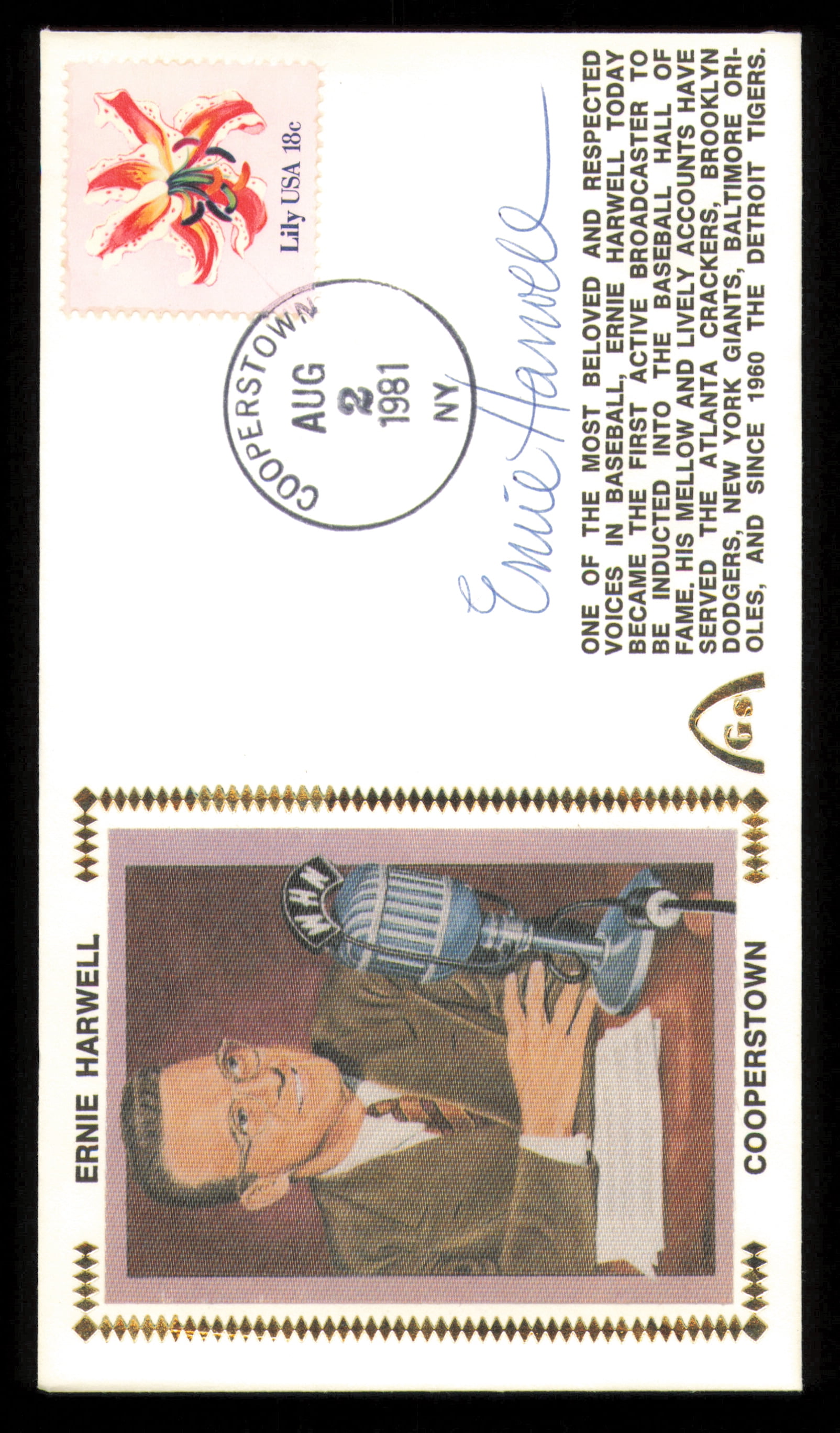 Ernie Harwell Autographed 1981 First Day Cover Announcer SKU #222333 ...