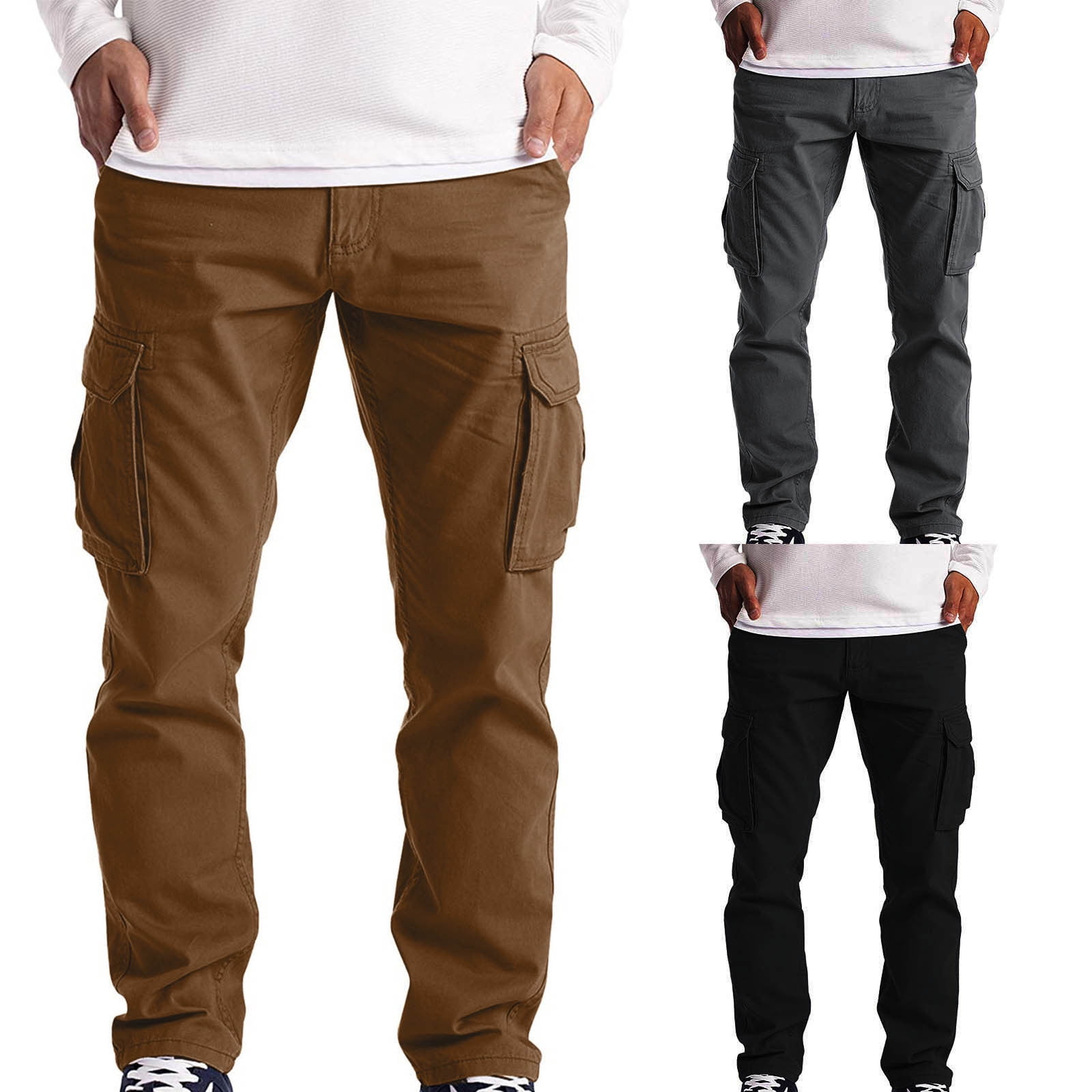 safuny Cargo Pants for Men Elastic Waist Solid Color Comfy Lounge Casual Fashion Fall Spring ...