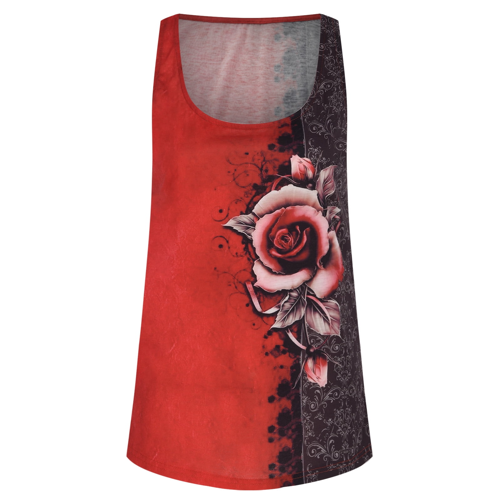 Ernkv Clearance Womens Loose Tank Tops Rose Floral Print Retro Cami Tops Sleeveless Square Neck