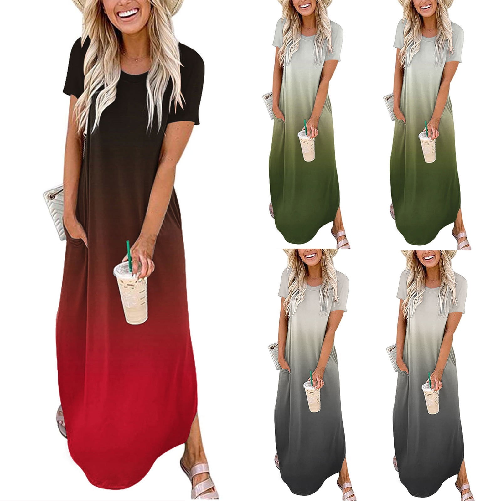 safuny Women's Trendy Long Maxi Dresses with Pocket Gradient Short ...