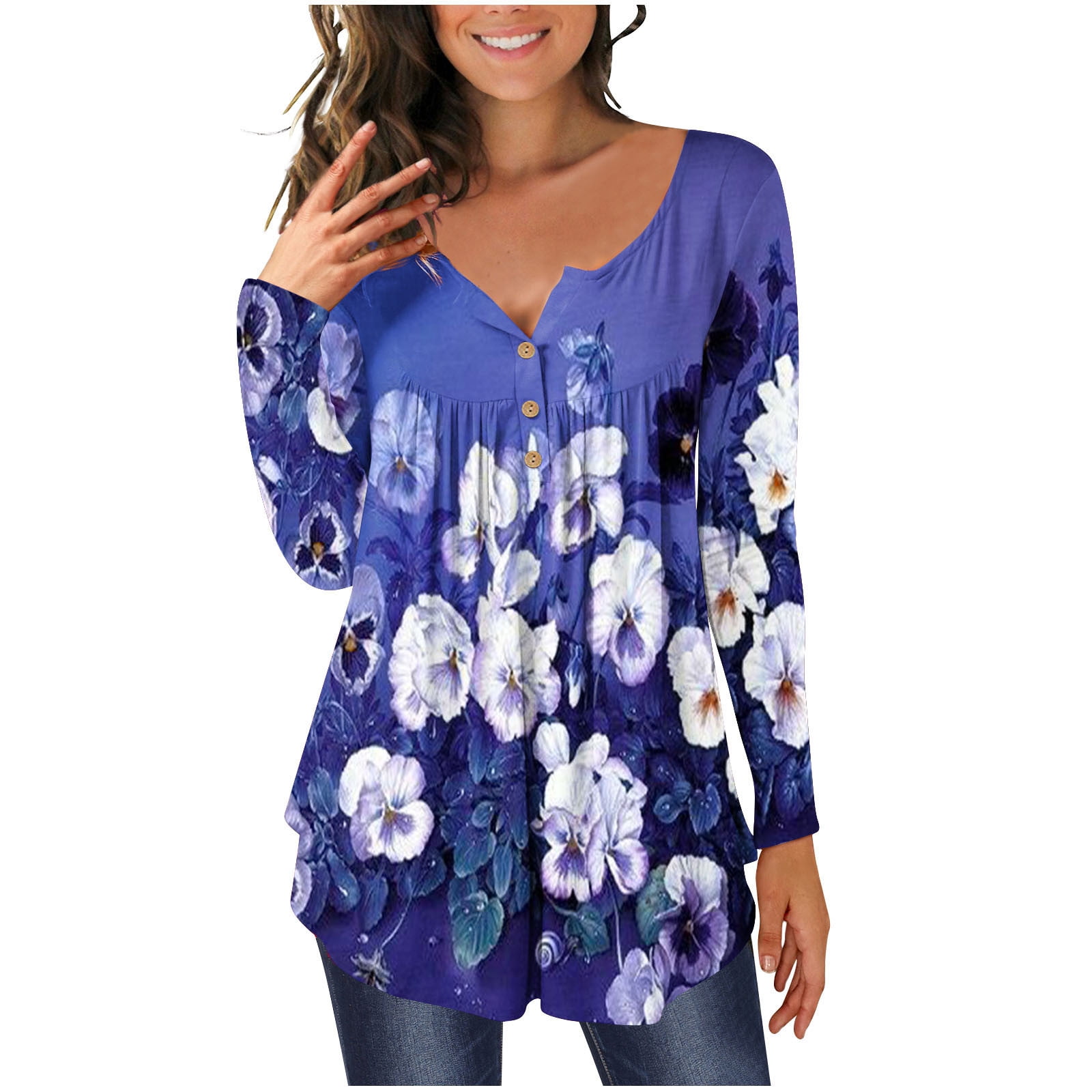 Ernkv Womens Fall Fashion Tops Henley Neck Comfy Casual Flowy Blouse ...
