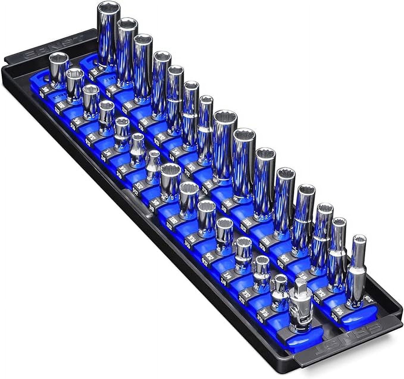 Ernst Manufacturing Socket Boss 2-Rail 1/4-Inch-Drive Socket Organizer, 13-Inch, Blue (8495 ...