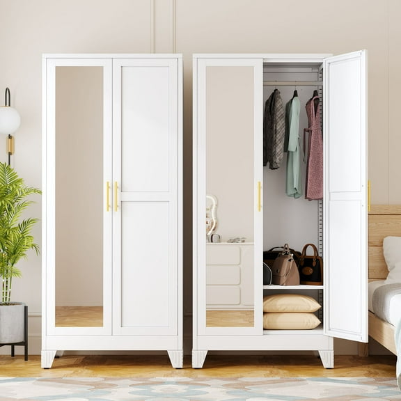 Steel Armoire Wardrobe Closet, 71" Metal Clothing Storage Cabinets with ...