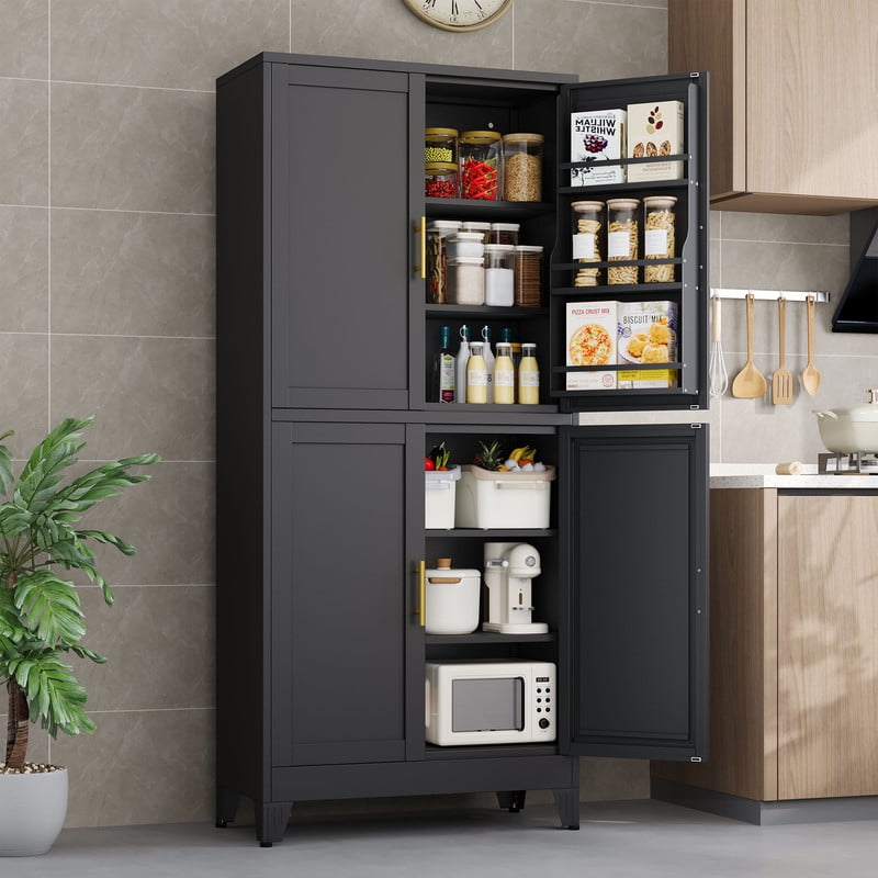 Ero Tall Steel Pantry Cabinet with 4 Doors and Adjustable Shelves for ...