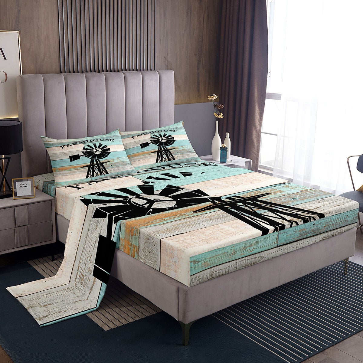 Erobridal Windmill Sheets Farmhouse Rustic Decor Sheet Set King for ...