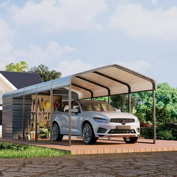 Erommy 10x25 FT Meatl Carport Garage 2-in-1, Heavy Duty Carport with ...