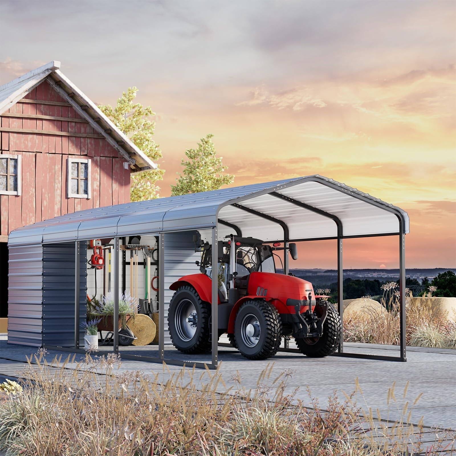 Erommy 10x25 FT Meatl Carport Garage 2-in-1, Heavy Duty Carport with ...