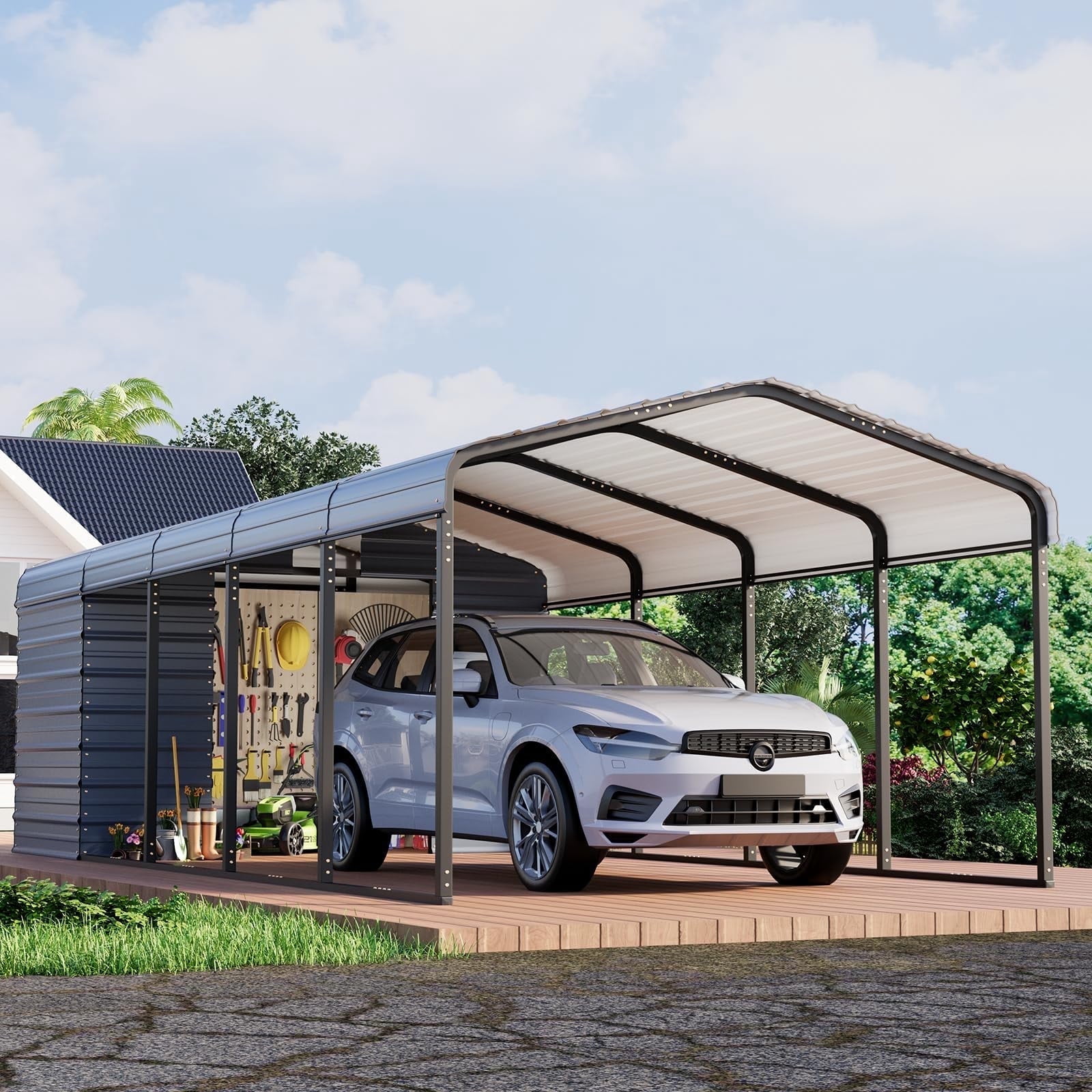 Erommy 12x25 FT Meatl Carport Garage 2-in-1, Heavy Duty Carport with ...