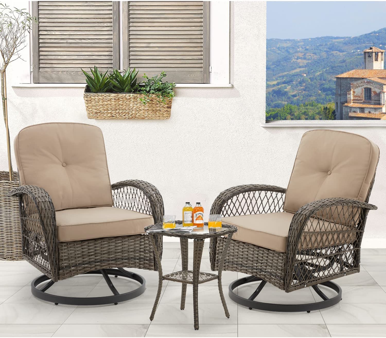 FDW Patio Furniture Sets 3 Pieces Wicker Bistro Set Outdoor, Khaki ...