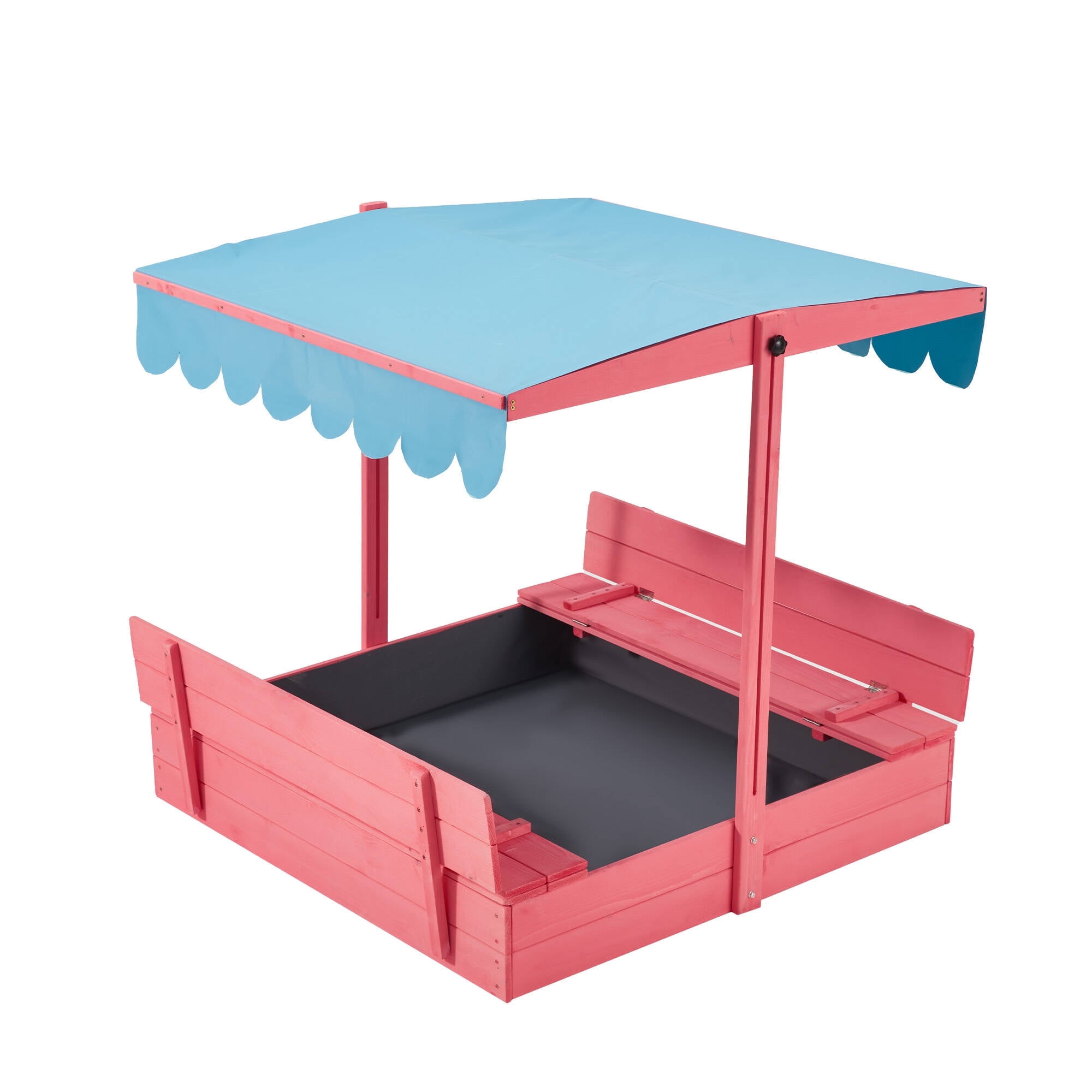 Erommy Kids Wooden Sandbox Outdoor with 2 Bench Seats and Height ...