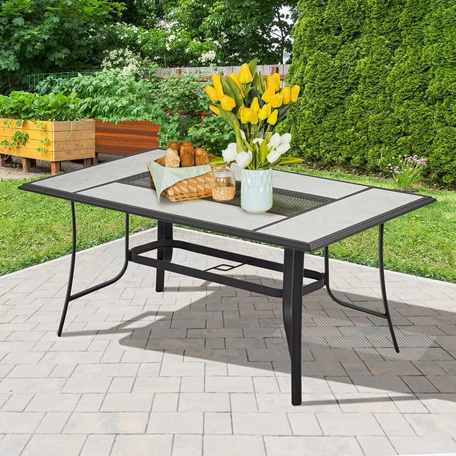 "Erommy 66"" Large Patio Dining Table, Outdoor Metal Steel Table with 1 ...