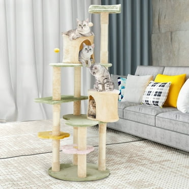 NiamVelo Large Adult Kitty 54-in Tall Double Condo Cat Tree Tower ...