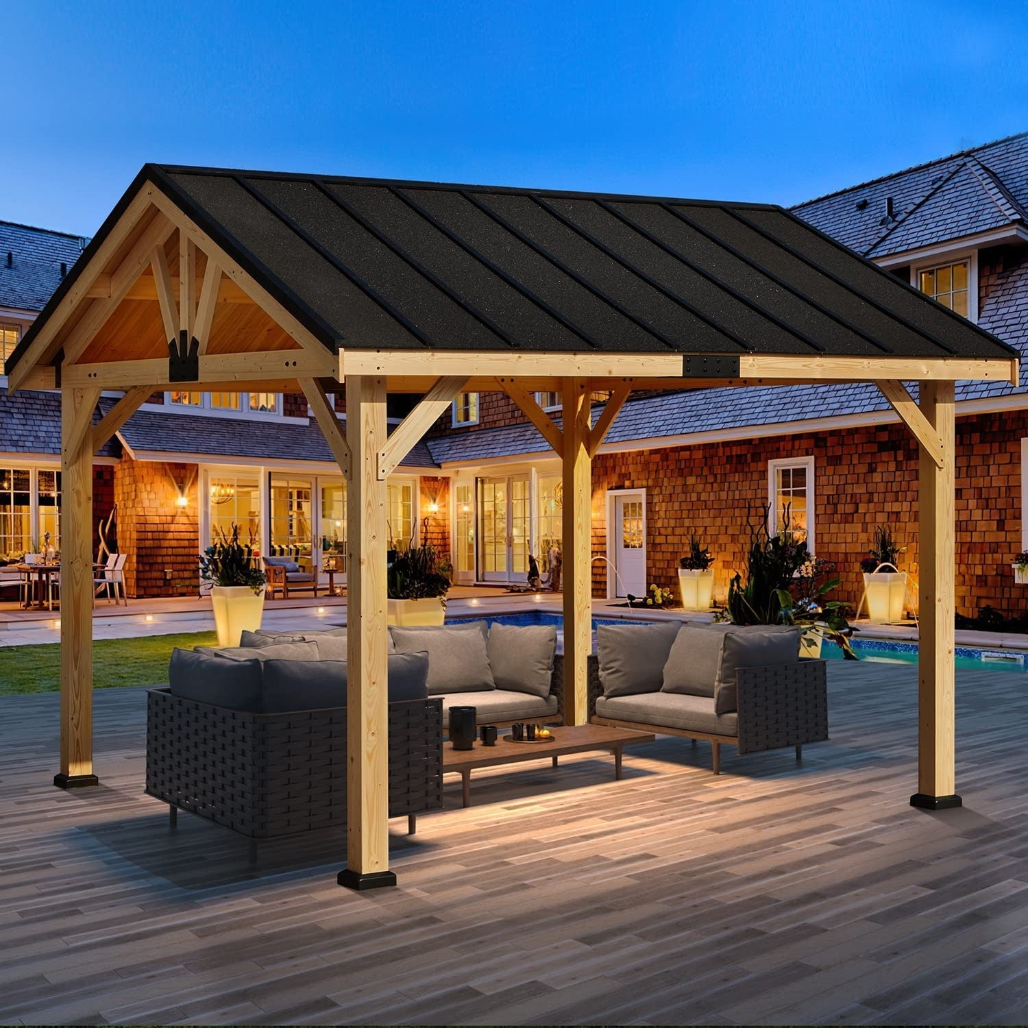 Erommy Hardtop Asphalt Roof Spruce Wood Gazebo 11 x 12 ft - Walmart.com