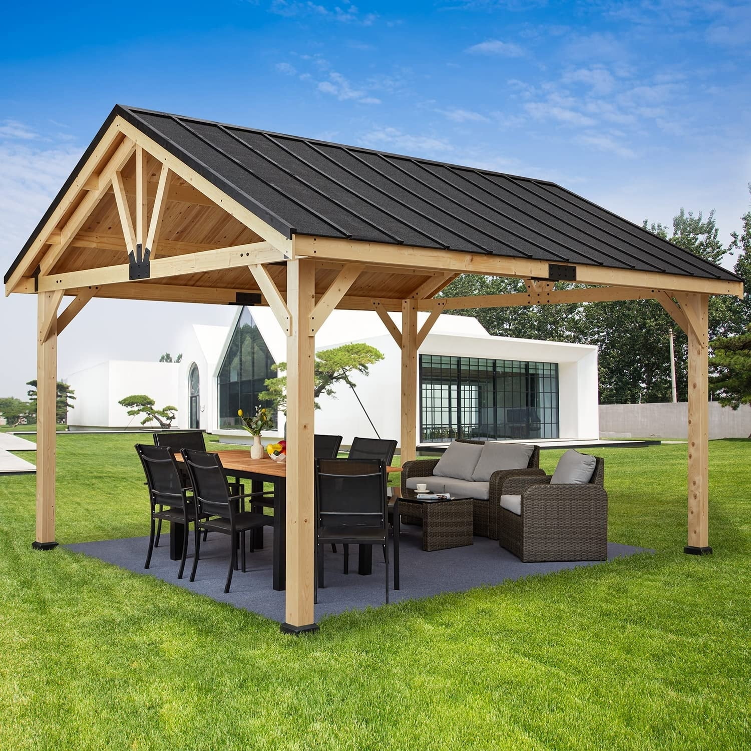 Erommy Hardtop Asphalt Roof Spruce Wood Gazebo 13 x 16 ft - Walmart.com