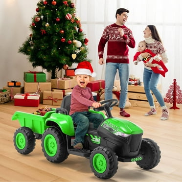 Kids Ride On Tractor with Trailer, 12V Battery Powered Electric Tractor ...