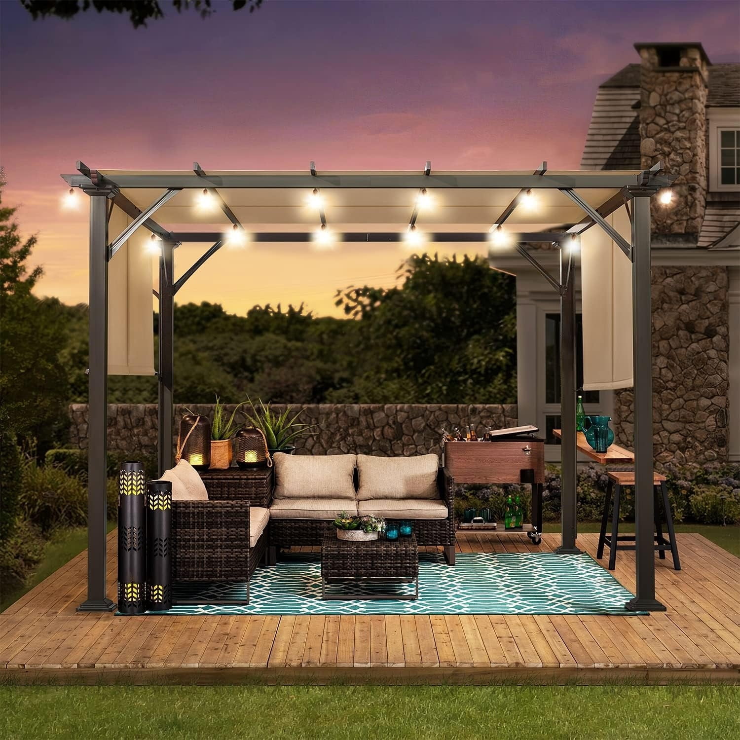 Erommy Outdoor Pergola with Sun Shade Canopy on Top and Sides, 10 x 10 ...