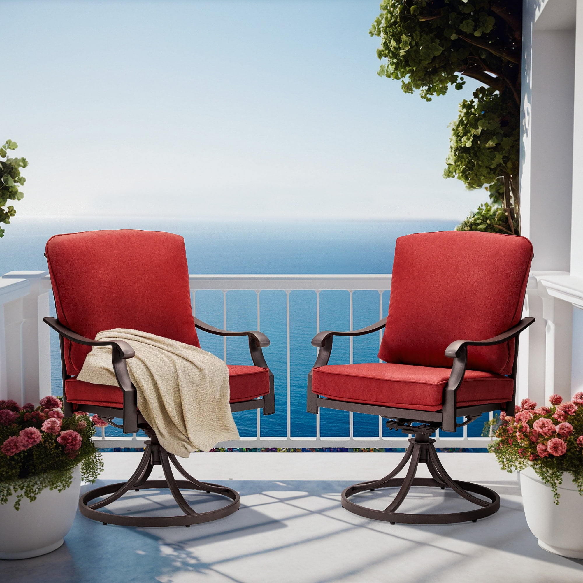 Erommy Outdoor Swivel Rocker Chairs Set of 2, Heavy-Duty 360° Swivel ...